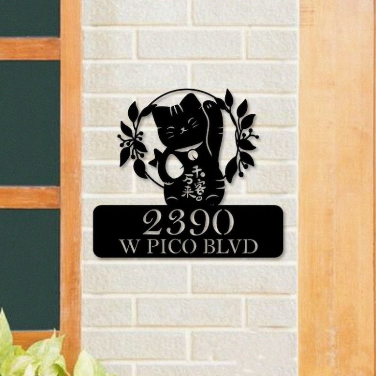 DINOZOZO Lucky Cat Welcome Sign Cat Address Sign House Number Plaque ...
