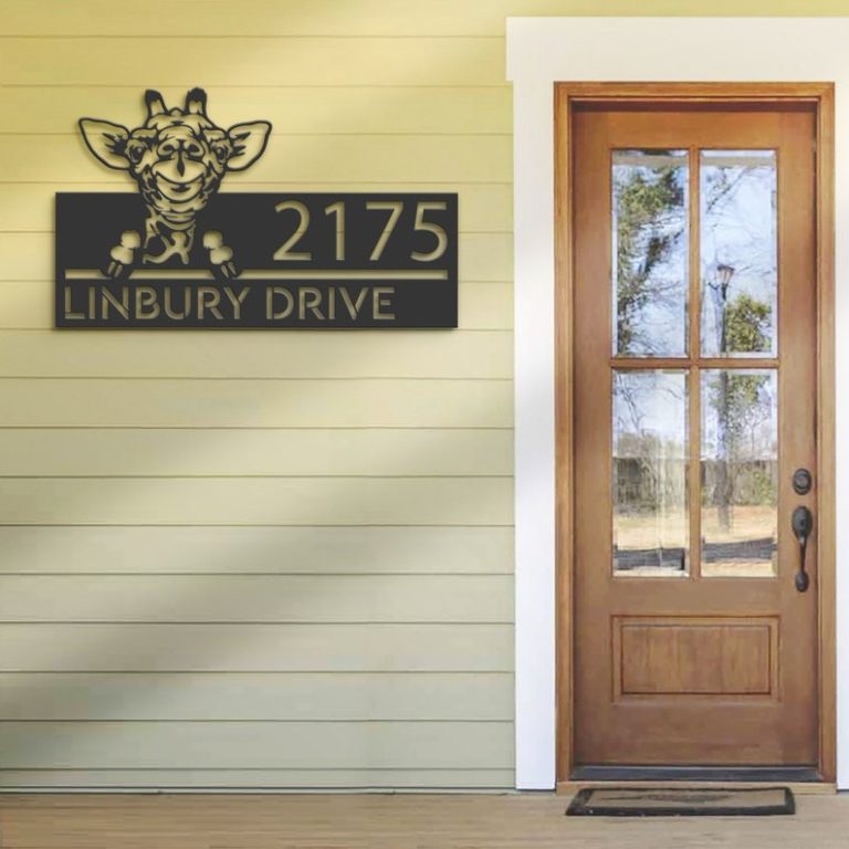 DINOZOZO Personalized Peeking Giraffe Address Sign Custom Metal Signs ...