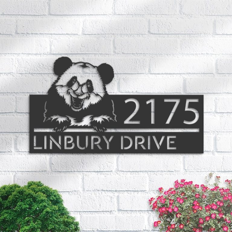 DINOZOZO Personalized Peeking Panda Address Sign Custom Metal Signs ...