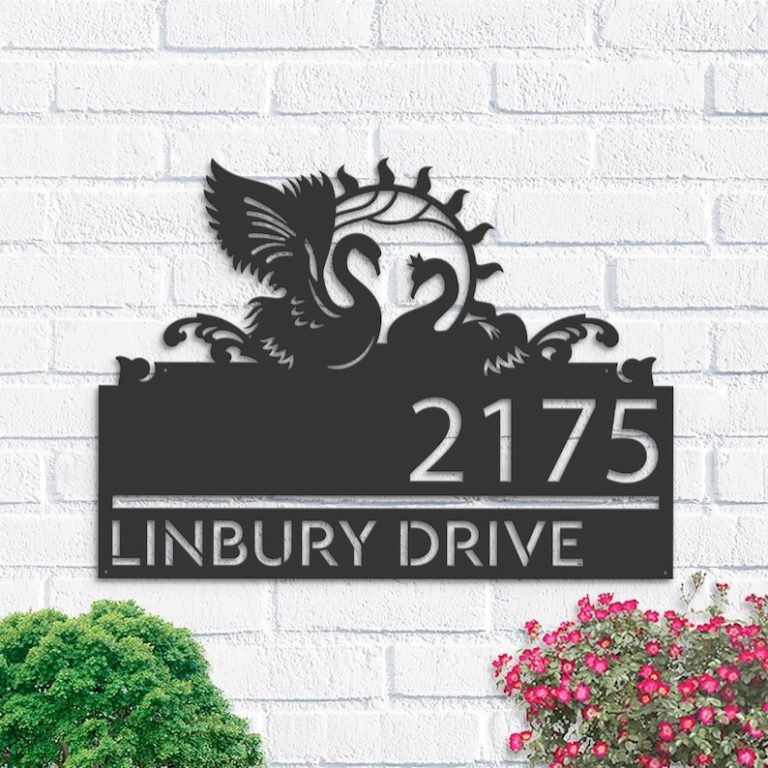 DINOZOZO Personalized Swan Couple Address Sign Custom Metal Signs ...