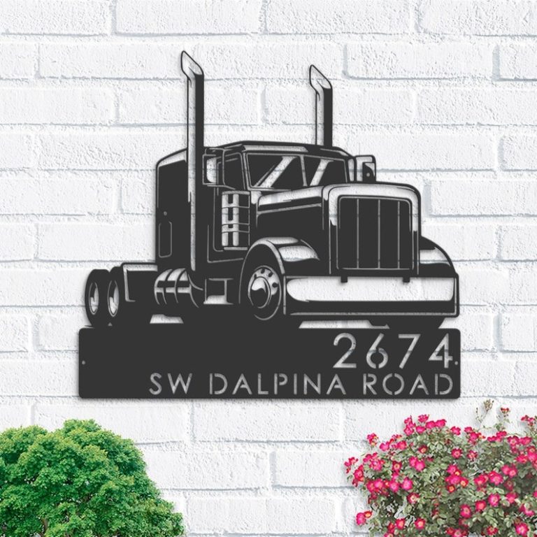 DINOZOZO Semi Truck Address Sign Business Custom Metal Signs - Custom ...