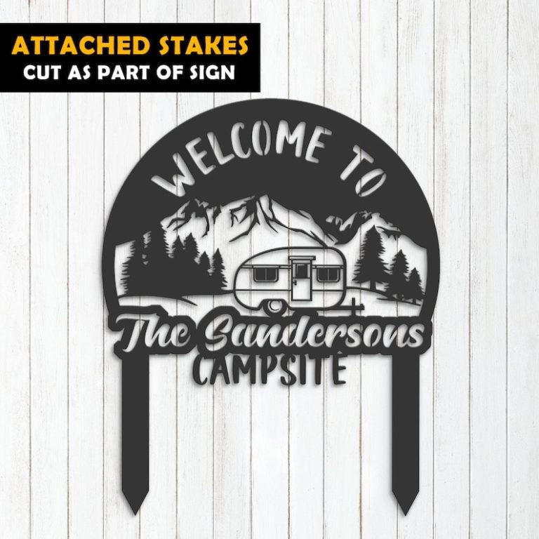 DINOZOZO Welcome to Our Campsite Camping Trailer Sign with Stake Camper RV Decor Camping Custom ...