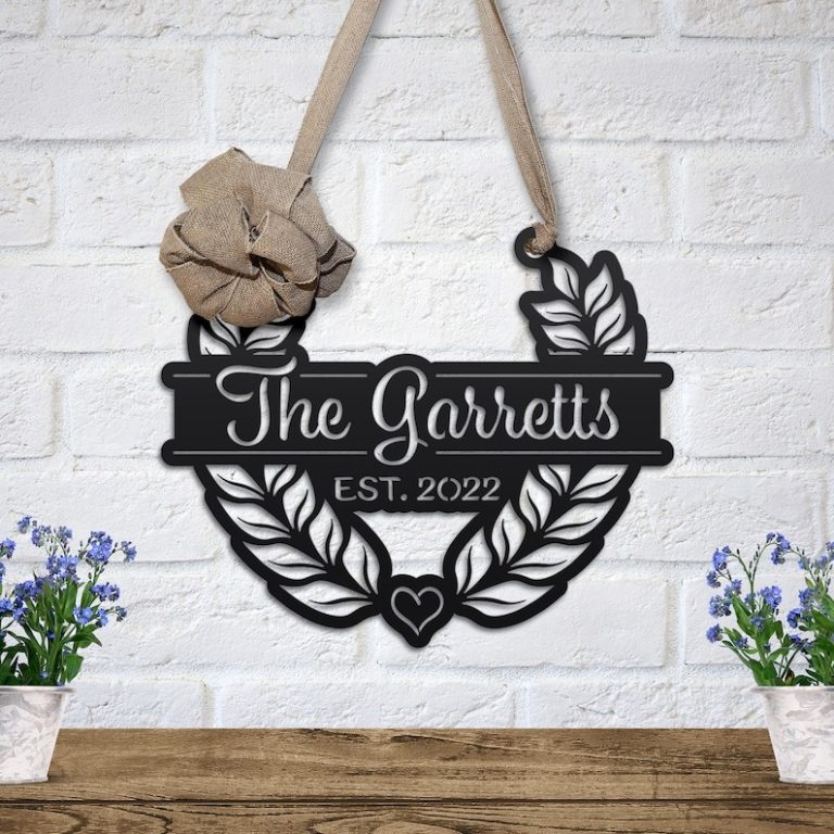 DINOZOZO Couples Name Front Door Wreath Newly Married Valentine's Day ...