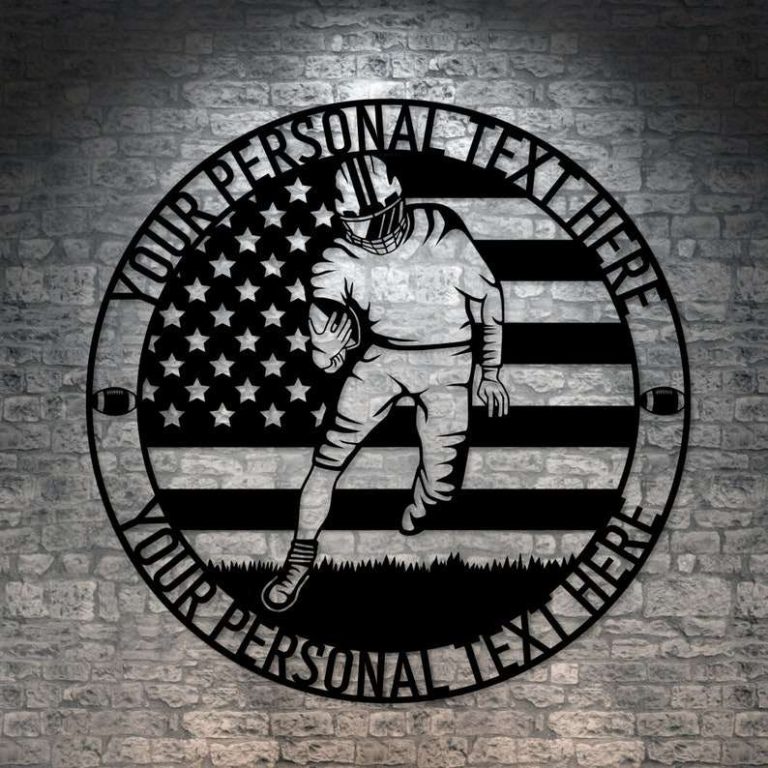 DINOZOZO US Flag Football Player Rugby Wall Hanging Custom Metal Signs ...