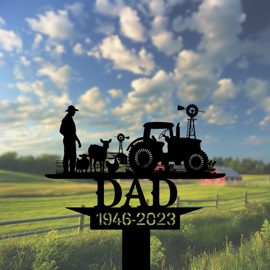 DINOZOZOCOM Personalized Memorial Garden Stakes, Farmer Farm Scene ...