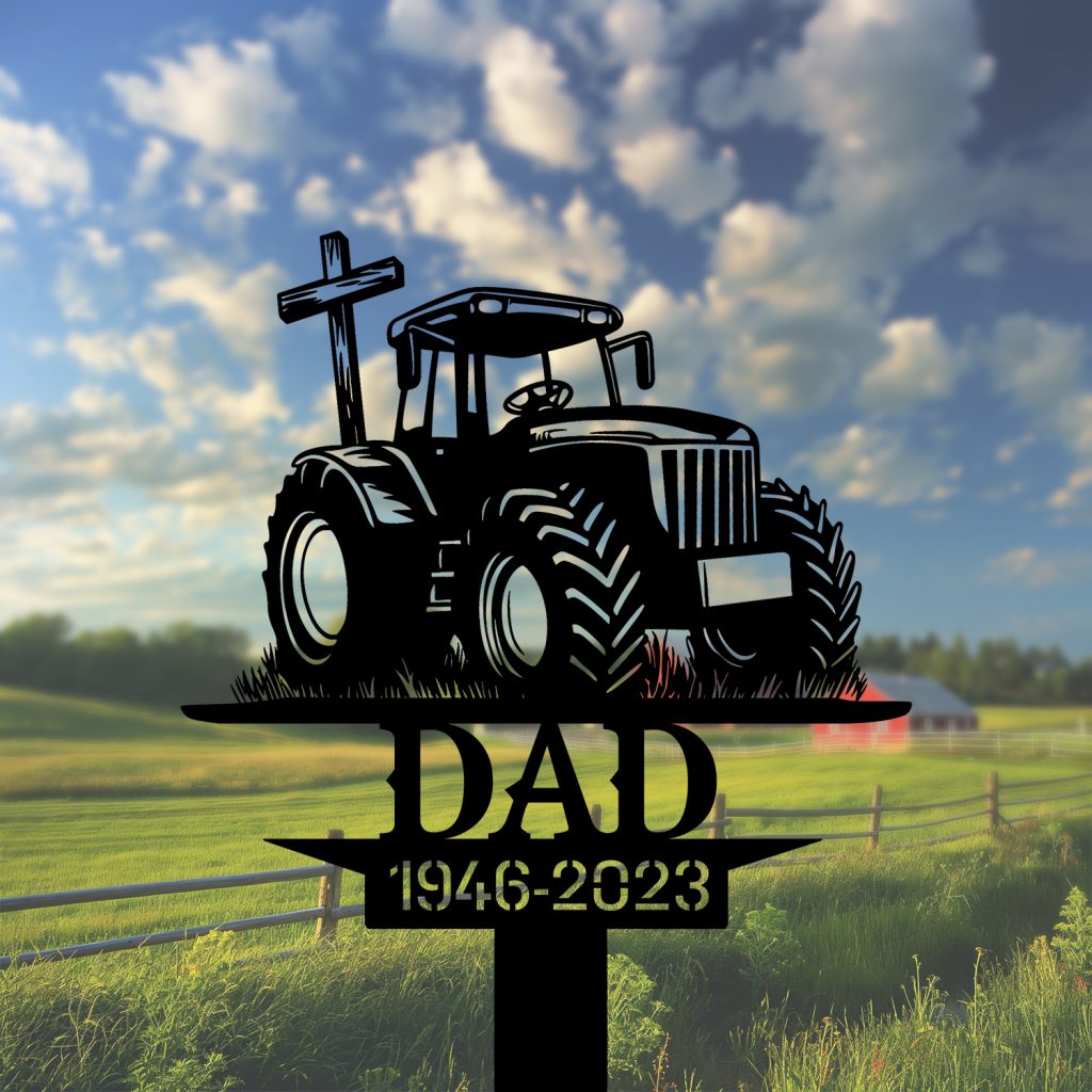 DINOZOZOCOM Personalized Memorial Garden Stakes Tractor Cross Grave ...